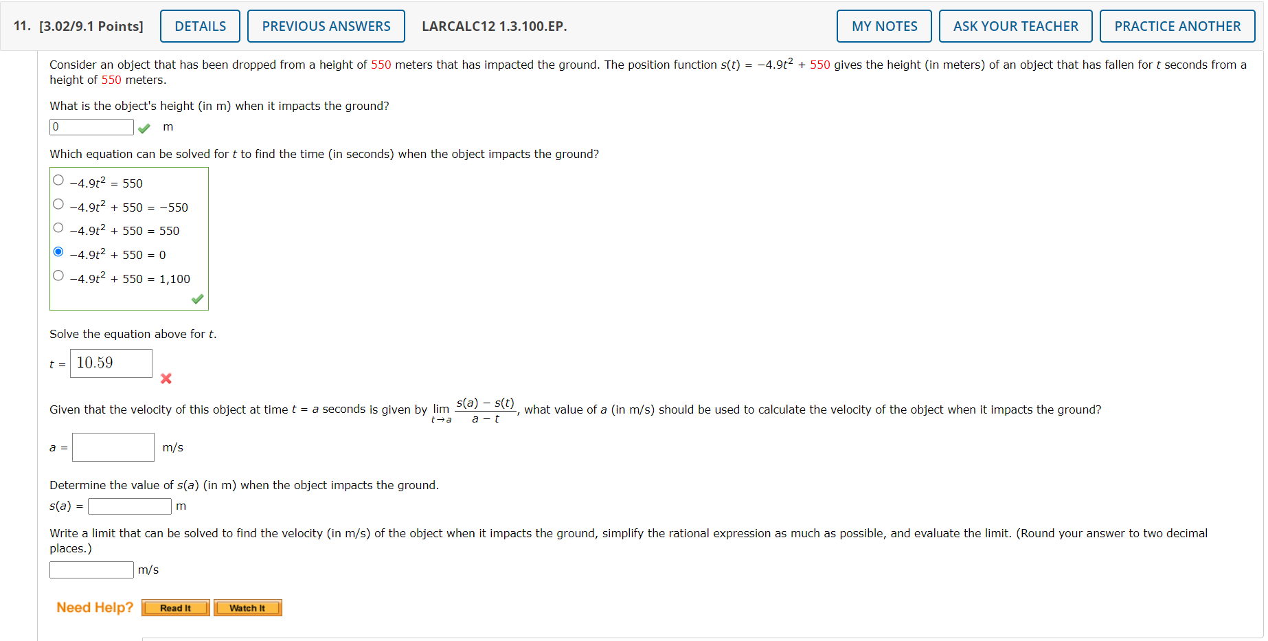 Solved height of 550 meters. What is the object's height (in | Chegg.com