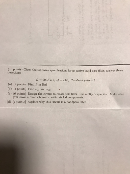 Solved Given the following specifications for an active band | Chegg.com