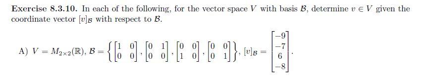 Solved Exercise 8.3.10. In each of the following, for the | Chegg.com