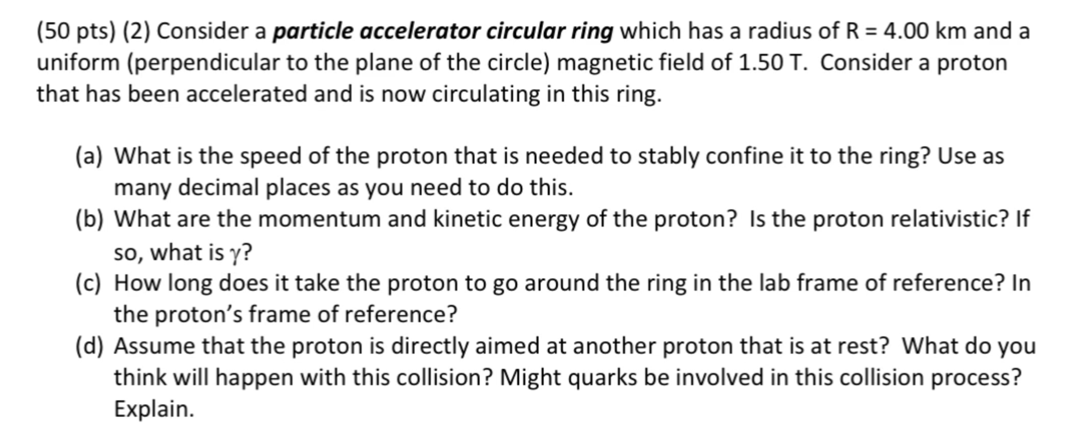 Solved (50 pts) (2) Consider a particle accelerator circular | Chegg.com