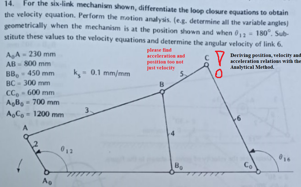 Solved For the six-link mechanism shown, differentiate the | Chegg.com