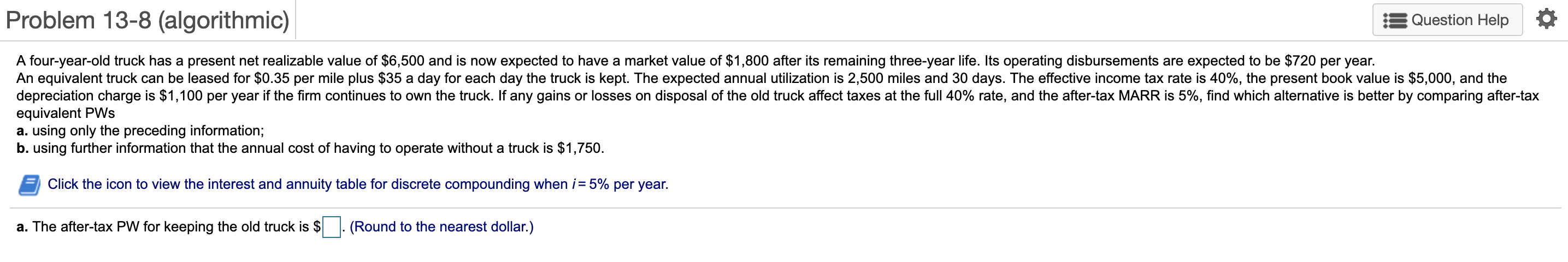 Problem 13-8 (algorithmic) 8 Question Help O A | Chegg.com