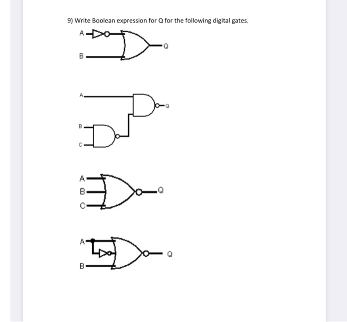 Solved 9) Write Boolean expression for Q for the following | Chegg.com