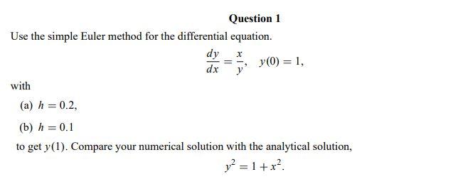 Solved Question 1 Use the simple Euler method for the | Chegg.com
