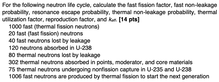 For the following neutron life cycle, calculate the | Chegg.com