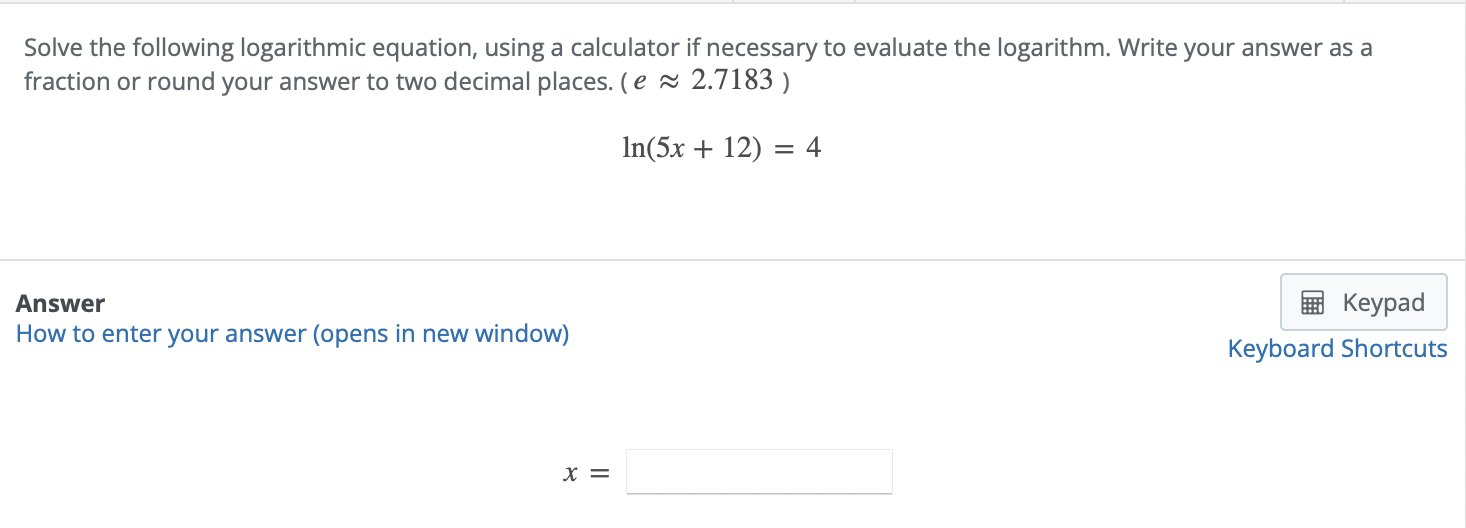 Solved Solve the following logarithmic equation, using a | Chegg.com