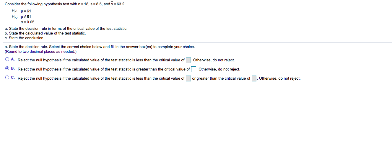 Solved Consider the following hypothesis test with n = 18, s | Chegg.com