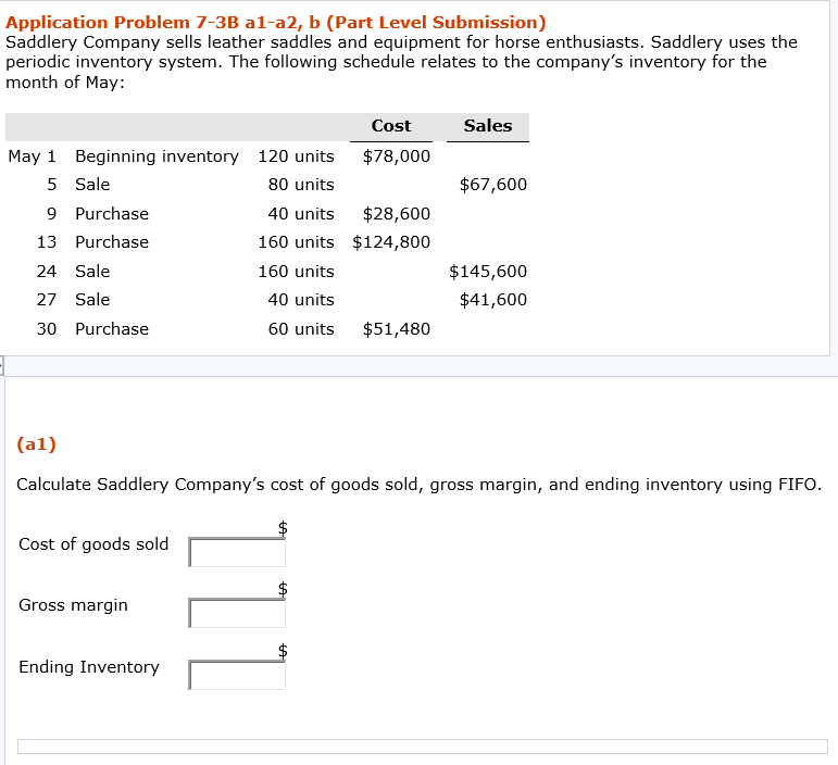 Solved Application Problem 7-3B al-a2, b (Part Level | Chegg.com