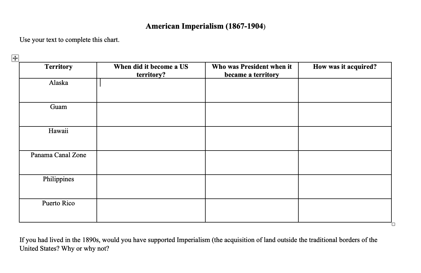 American Imperialism (1867-1904) Use your text to | Chegg.com