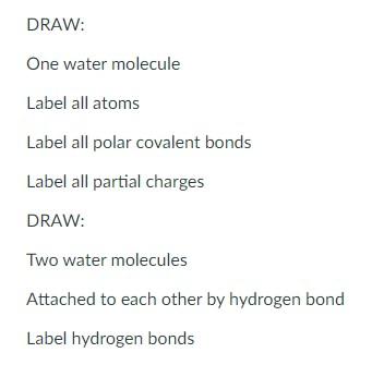 Solved DRAW: One water molecule Label all atoms Label all | Chegg.com