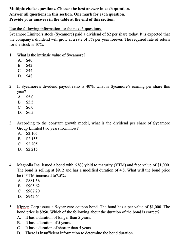 Solved Multiple-choice questions. Choose the best answer in | Chegg.com