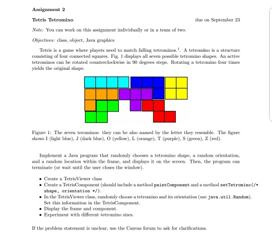 Solved due on September 23 Tetris Tetromino Note: You can | Chegg.com