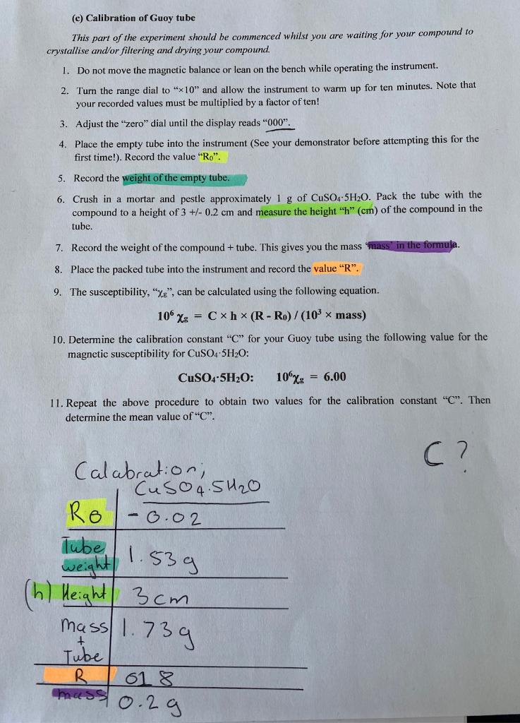 Solved Determine the magnetic moment and geometry using Guoy | Chegg.com