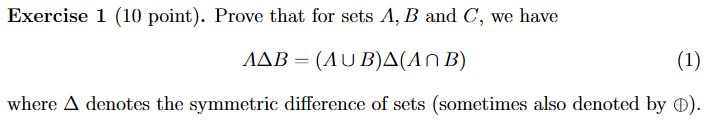Solved Exercise 1 (10 point). Prove that for sets A, B and | Chegg.com