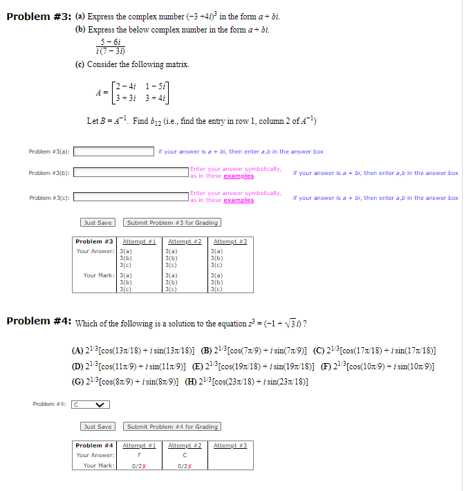 Solved i(7−3i)5−6i (c) Consider the following matrix. | Chegg.com