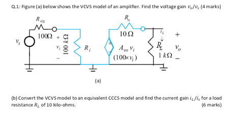 Solved Q1:figure (a) below shows the VCVS model of an | Chegg.com
