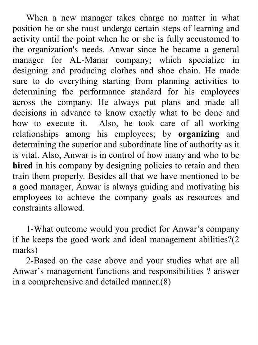 Solved When a new manager takes charge no matter in what | Chegg.com