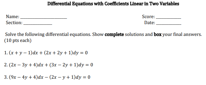 Solved Differential Equations with Coefficients Linear in | Chegg.com