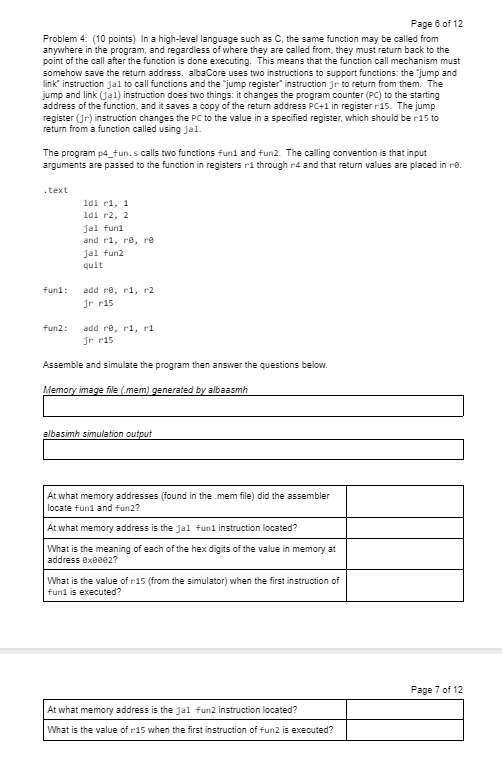Solved Page 6 of 12 Problem 4: (10 points) In a high-level | Chegg.com
