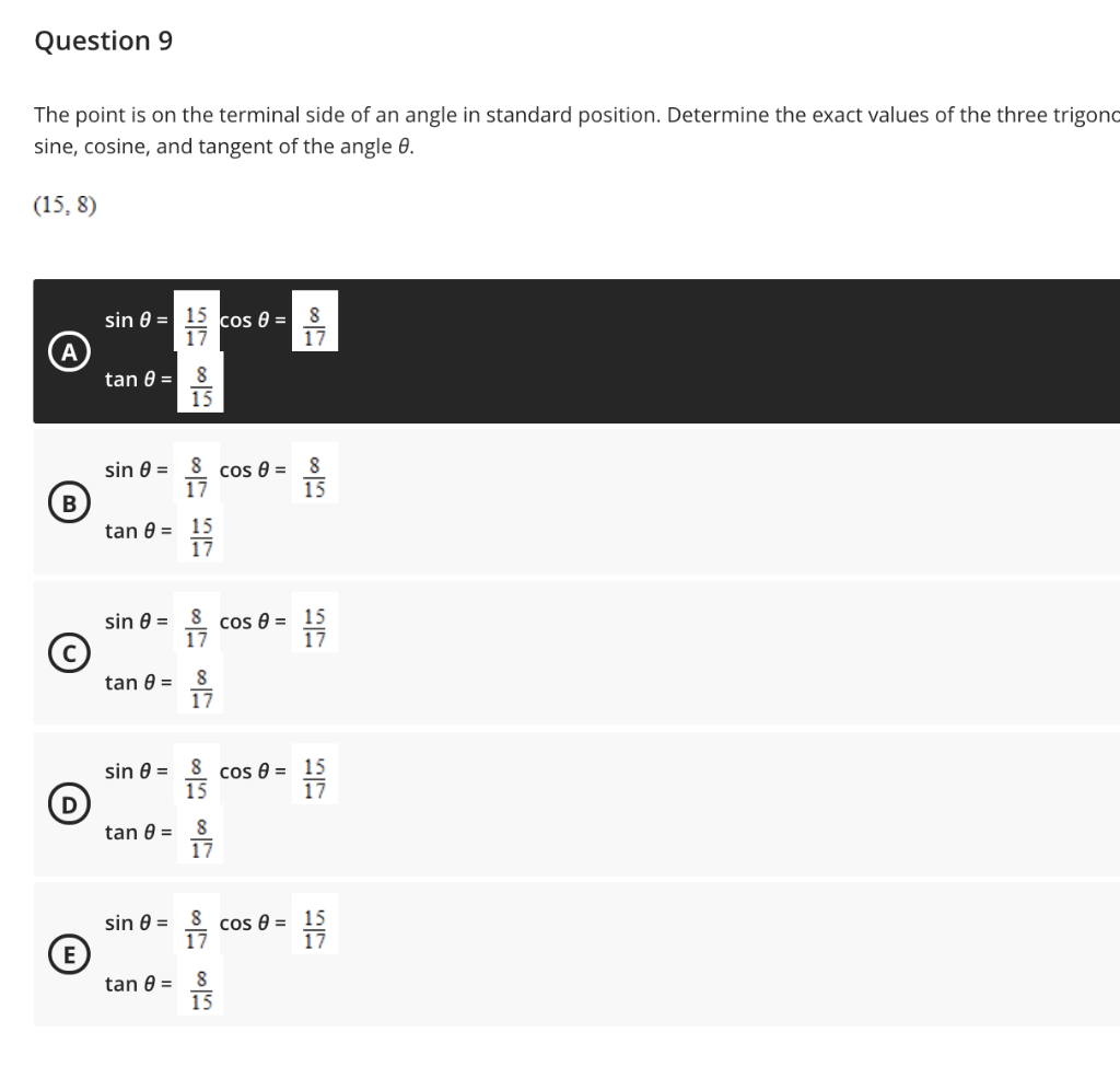 Solved Question 9 The point is on the terminal side of an | Chegg.com