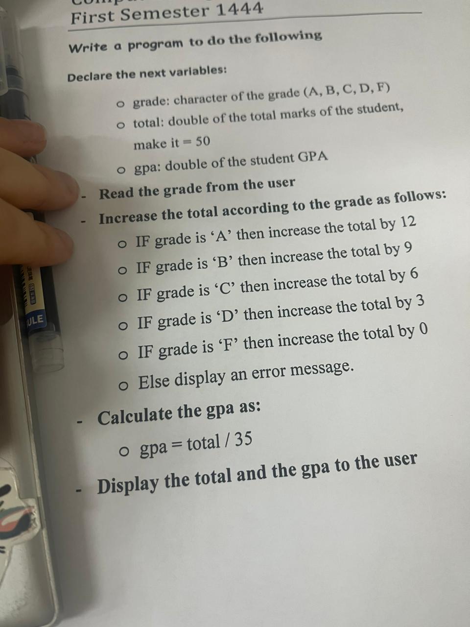 Solved Declare The Next Variables Grade Character Of The 