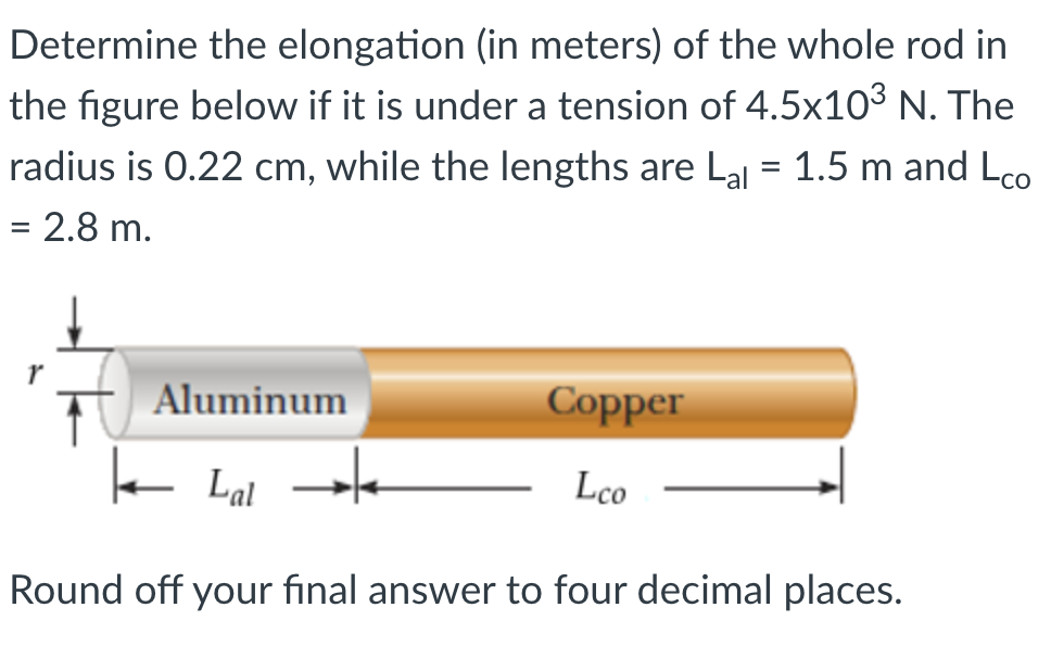 Solved Determine the elongation (in meters) of the whole rod | Chegg.com