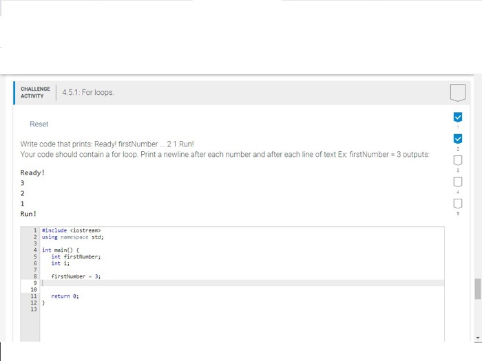 Solved CHALLENOE 5.1: For loops ACTIVITY Reset Write code | Chegg.com