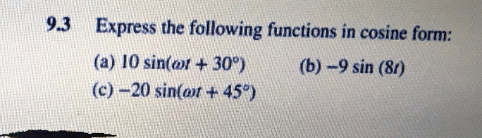 Solved 9.3 Express the following functions in cosine form: | Chegg.com