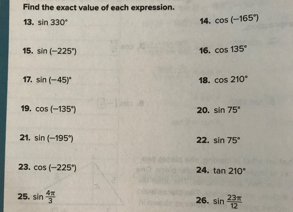 Solved Find the exact value of each expression. 13. sin 330° | Chegg.com