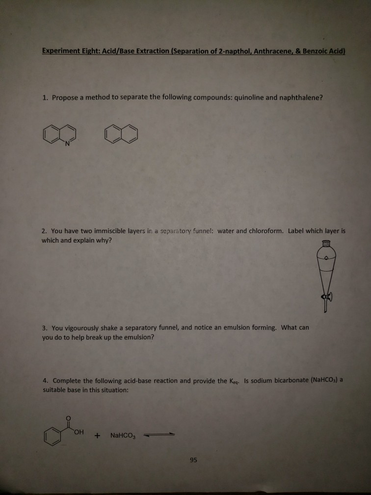 Solved Experiment Eight: Acid/Base Extraction (Separation of | Chegg.com