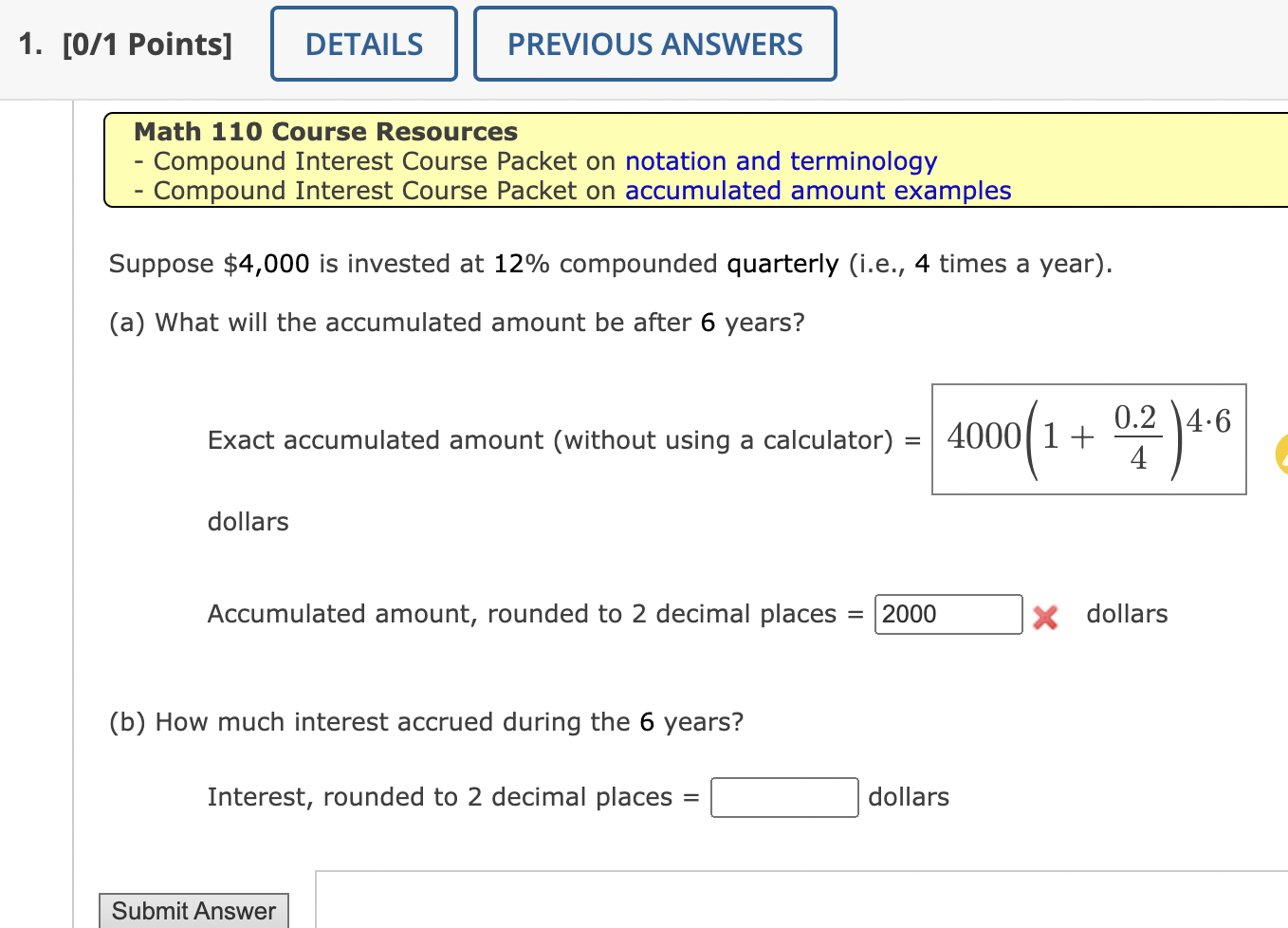 Solved Math 110 Course Resources - Compound Interest Course | Chegg.com