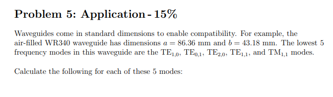 Solved Waveguides come in standard dimensions to enable | Chegg.com