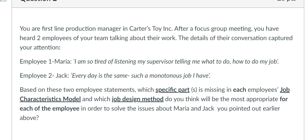 Solved You are first line production manager in Carter's Toy | Chegg.com