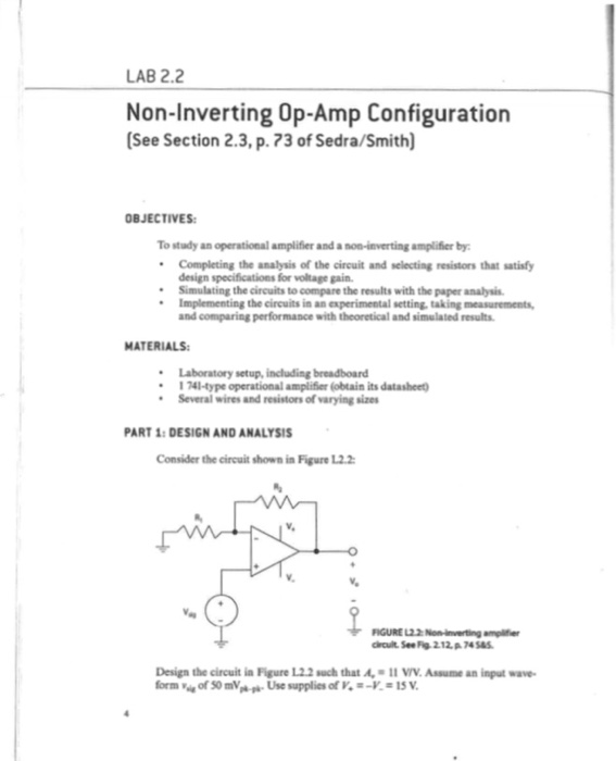 Solved LAB 2.2 Non-Inverting 0p-Amp Configuration See | Chegg.com