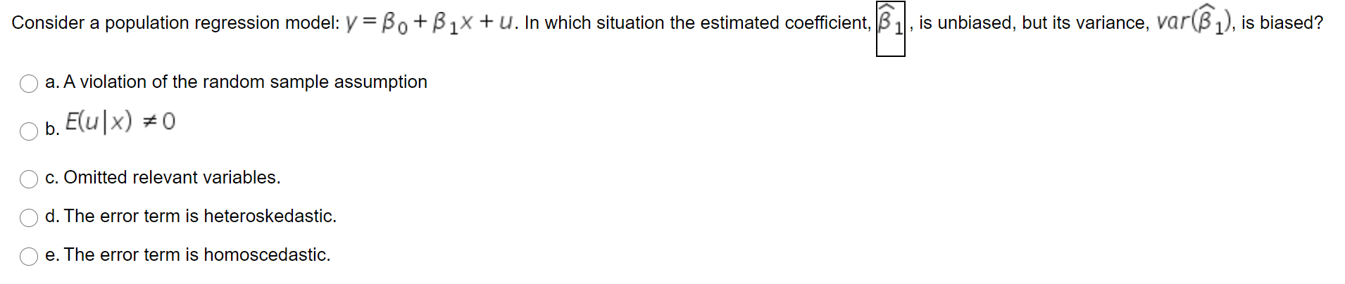 Solved Consider a population regression model: y = Bo+B 1x + | Chegg.com