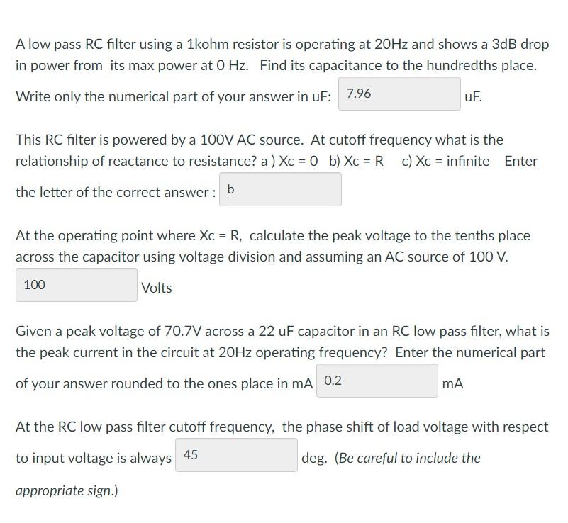 Solved A low pass RC filter using a 1kohm resistor is | Chegg.com