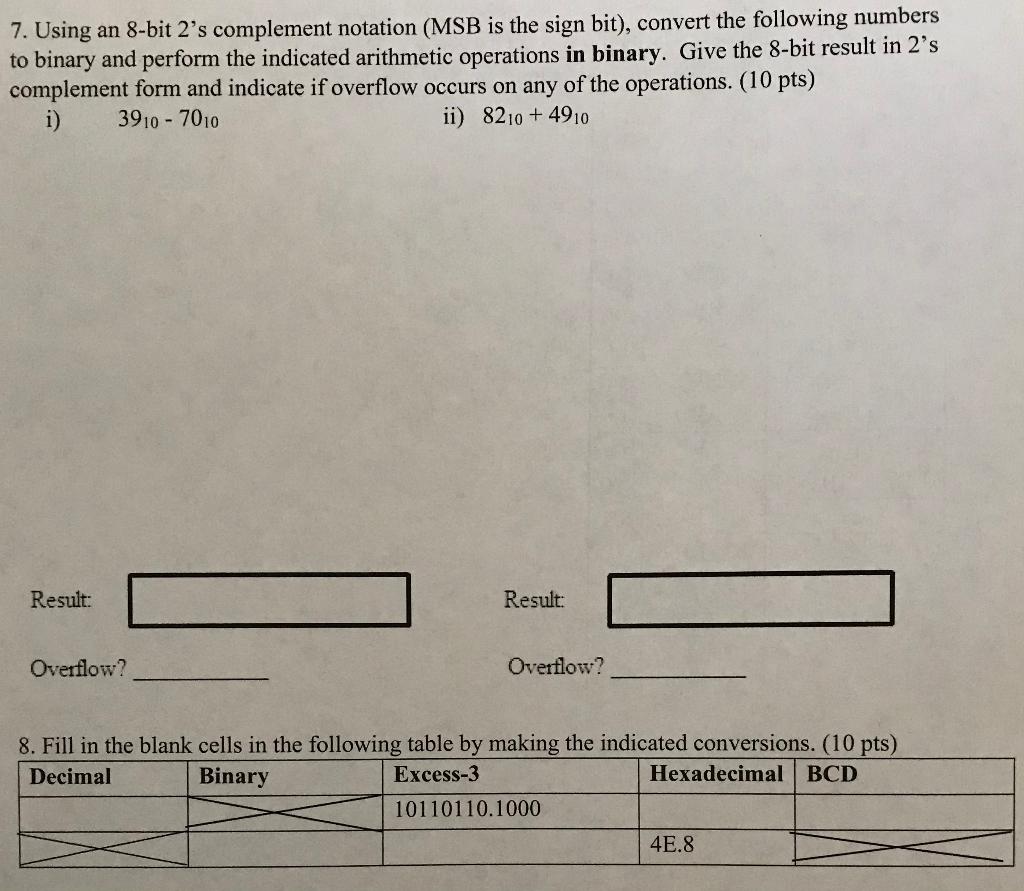Solved 7. Using an 8-bit 2's complement notation (MSB is the | Chegg.com