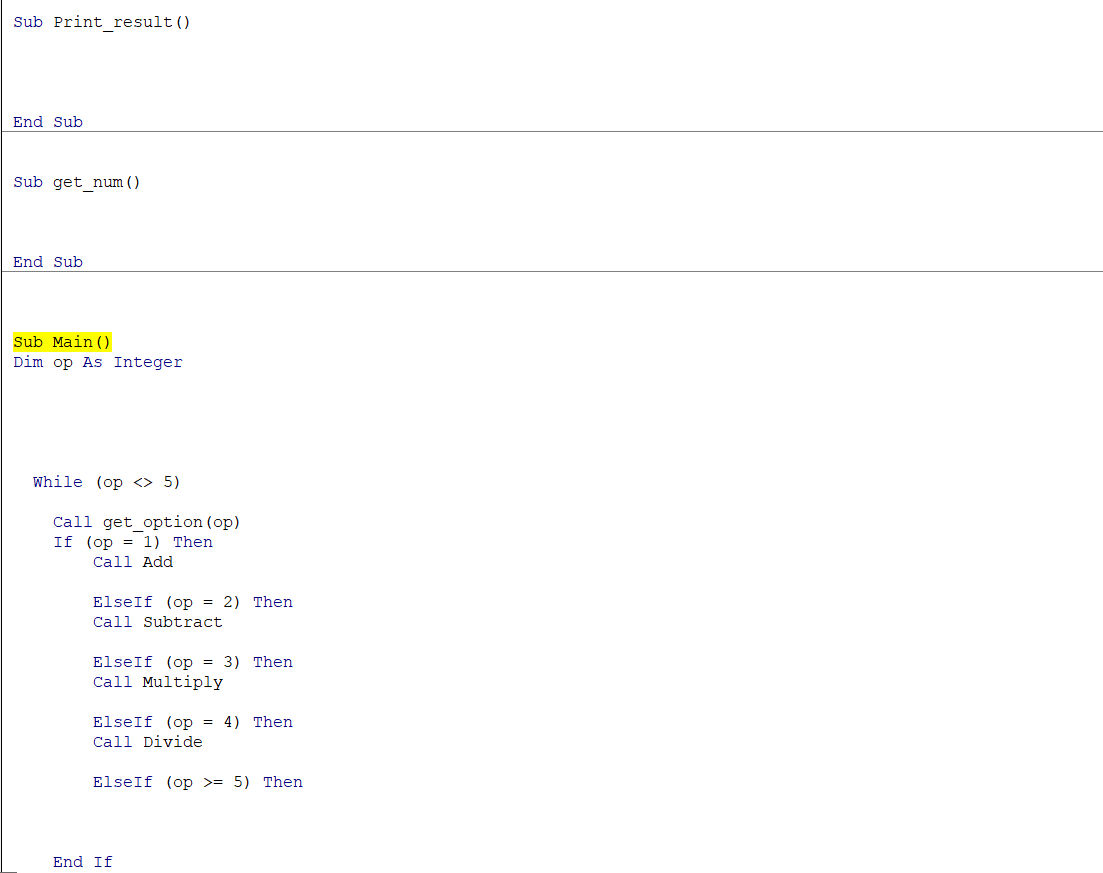 Solved Write a program for a calculator in VBA Write the | Chegg.com