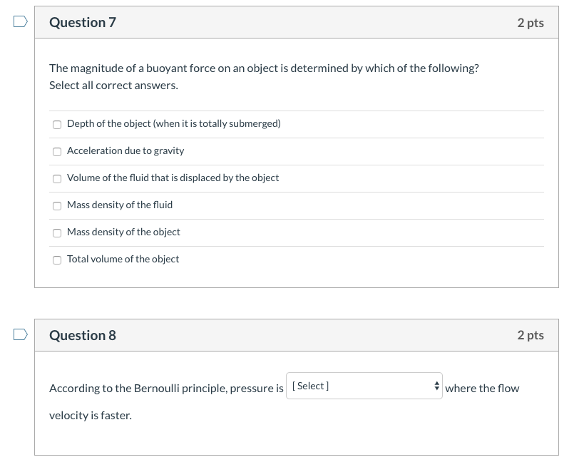 Solved Question 7 2 pts The magnitude of a buoyant force on | Chegg.com
