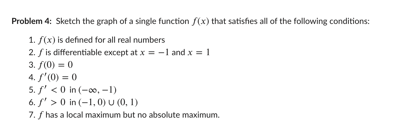 Solved Problem 4: Sketch the graph of a single function f(x) | Chegg.com