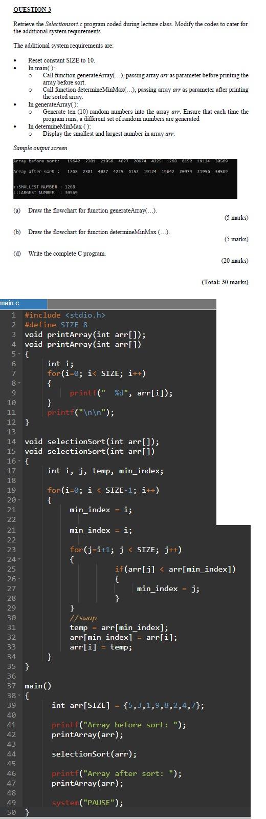 Solved Selectionsort.C codes: #include #define SIZE 8 void | Chegg.com