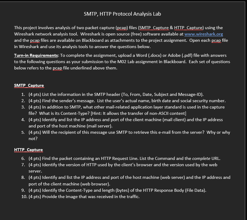 Solved SMTP, HTTP Protocol Analysis Lab This project | Chegg.com