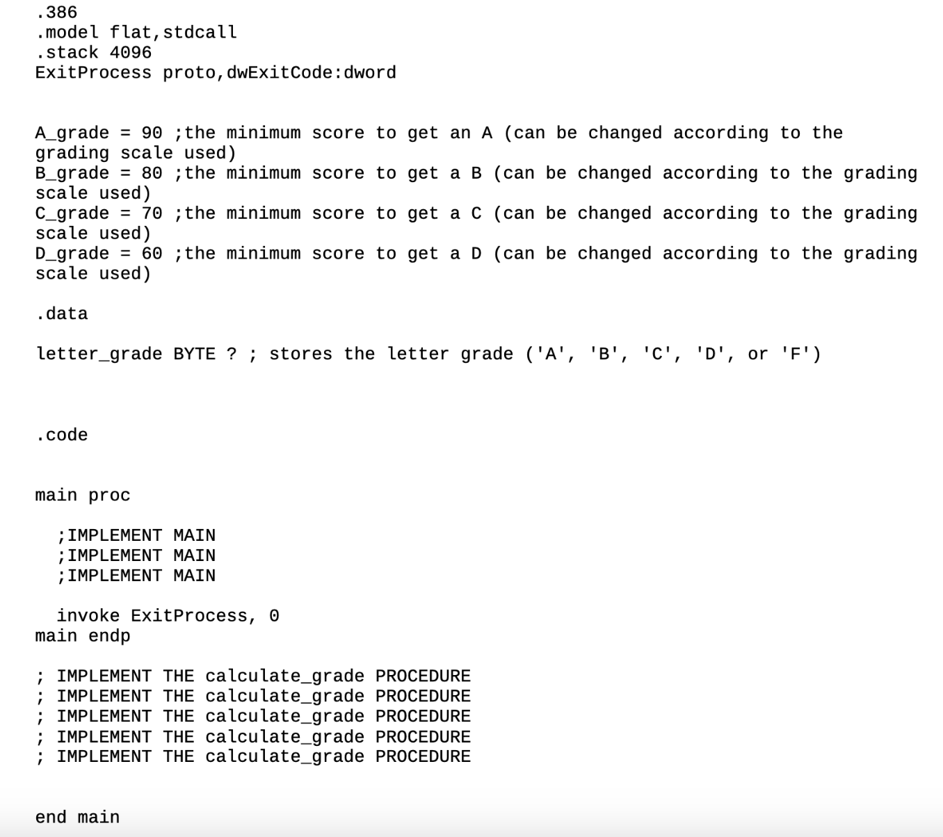 Solved .386 - model flat, stdcall . stack 4096 ExitProcess | Chegg.com