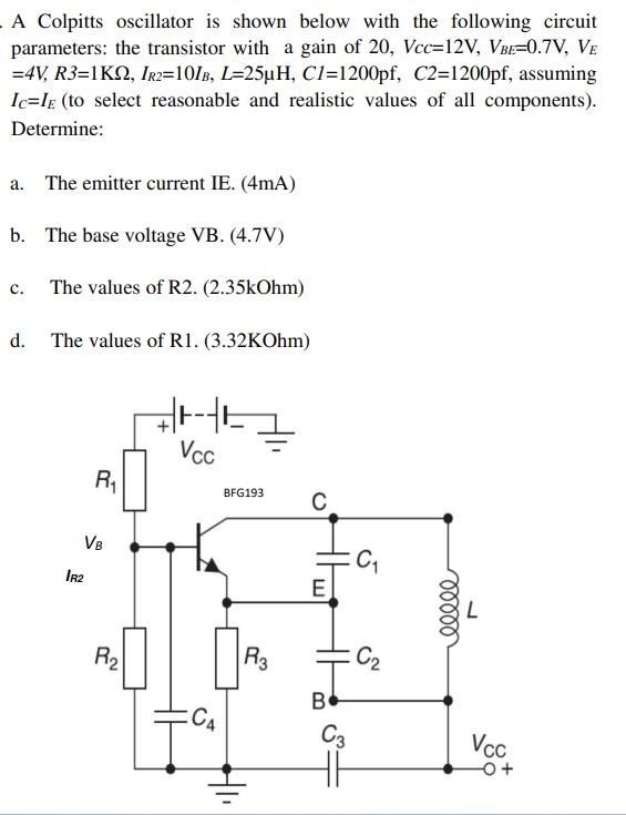 Solved A Colpitts oscillator is shown below with the | Chegg.com