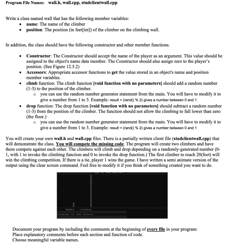 Solved Program File Names: wall.h, wall.cpp, | Chegg.com