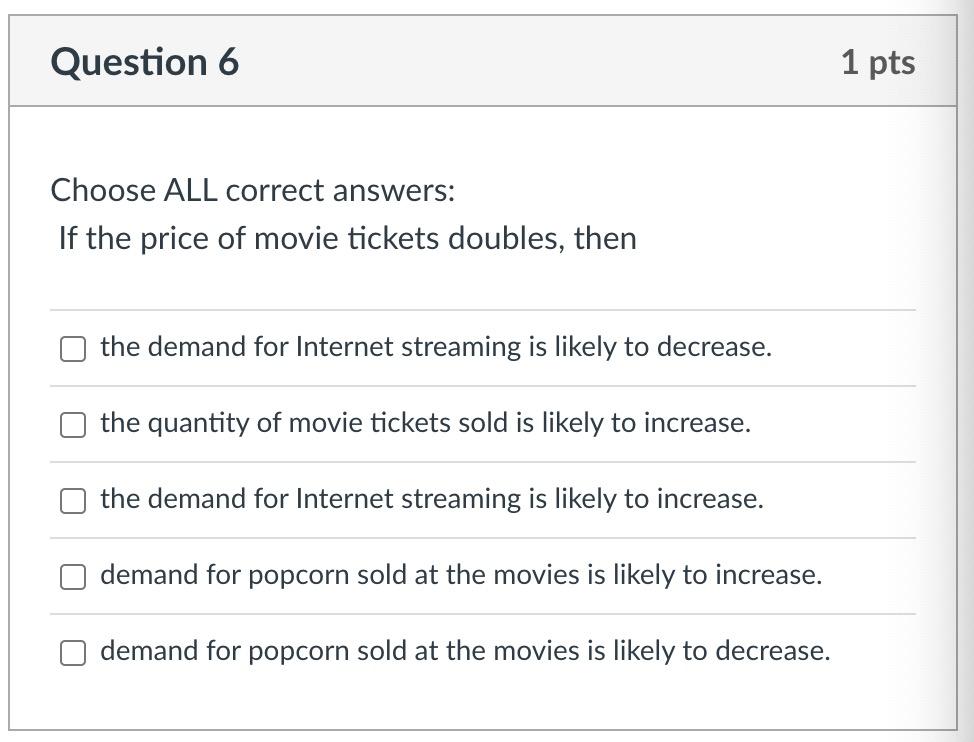 Solved Choose ALL correct answers: If the price of movie | Chegg.com