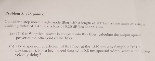Solved Problem 3. (25 points) Consider a step index single | Chegg.com