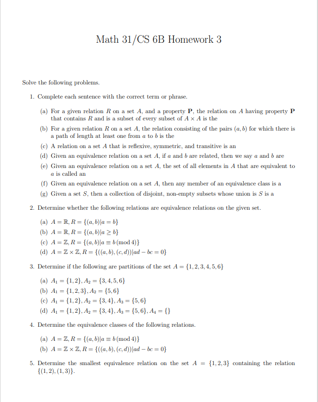 Solved Math 31/CS 6B Homework 3 Solve the following | Chegg.com