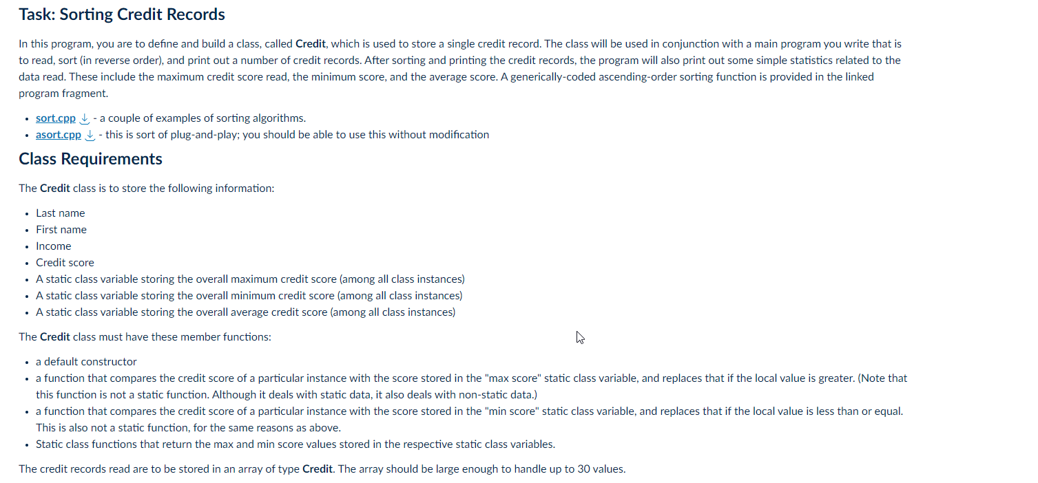 Solved Task: Sorting Credit Records In this program, you are | Chegg.com
