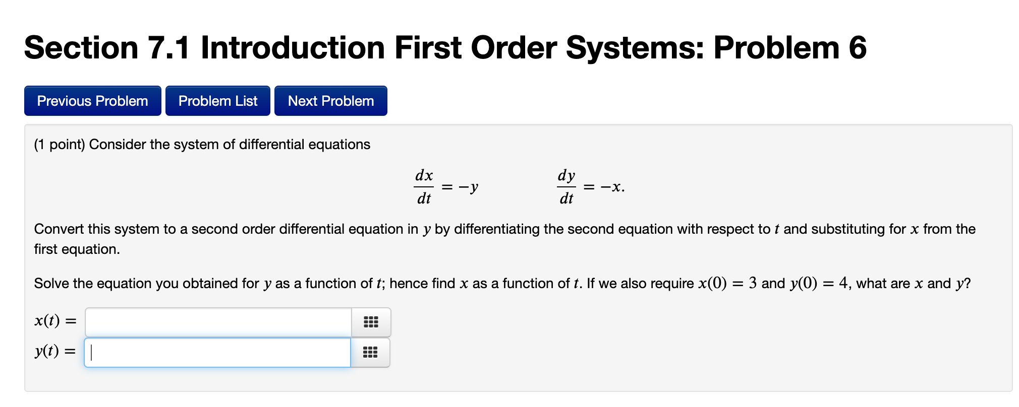 Solved Section 7 1 Introduction First Order Systems Problem
